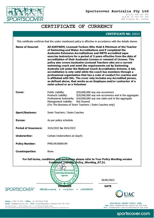 Teacher Insurance Policy | AUSTSWIM